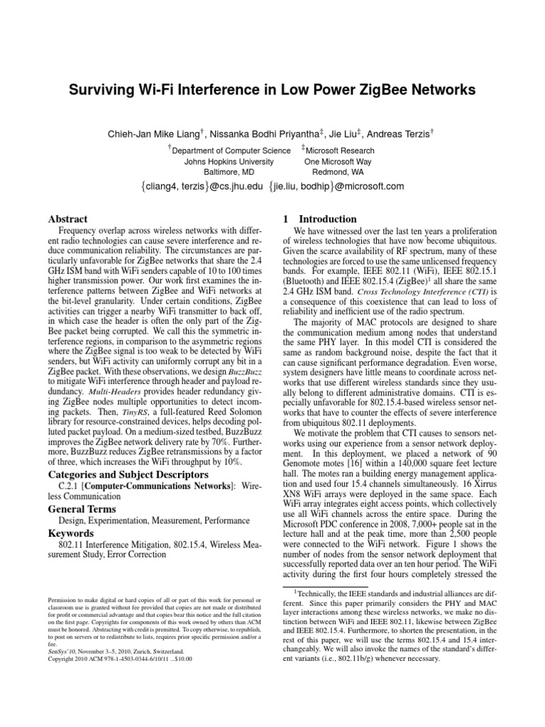 Surviving Wi-Fi Interference in Low Power Zigbee Networks | PDF | Ieee ...