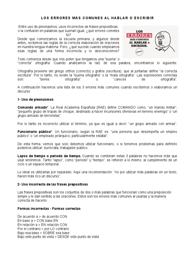 Los errores más comunes al hablar y escribir en español y cómo ...