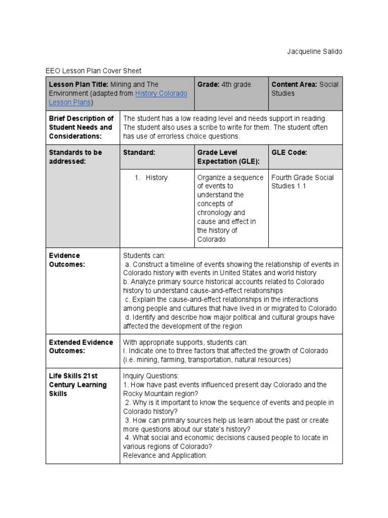 4th Grade Mining & Environment Lesson | PDF | Lesson Plan | Causality