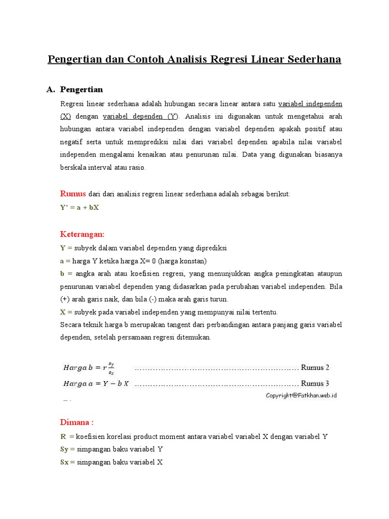 Pengertian Dan Contoh Analisis Regresi Linear Sederhana | PDF