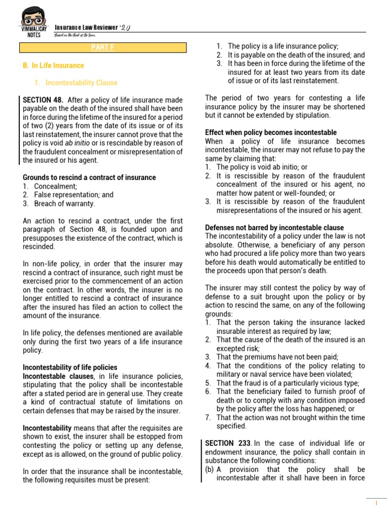Life Insurance Incontestability | PDF | Misrepresentation | Insurance