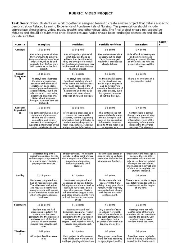 Rubric: Video Project | PDF | Cognition | Psychological Concepts