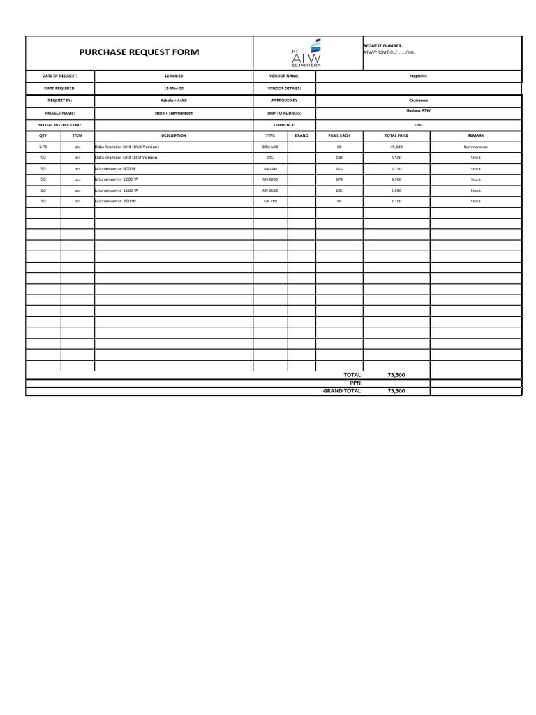 Procurement Form for ATW Project | PDF | Personal Computers | Computer ...