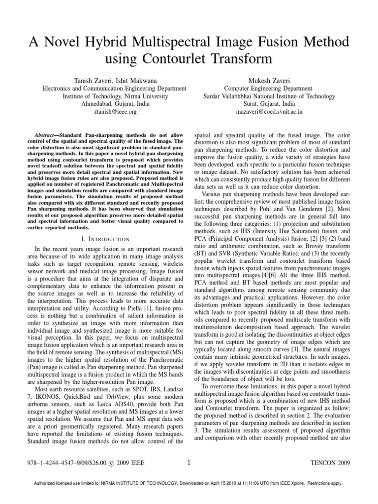 A Novel Hybrid Multi Spectral Image Fusion Method Using Contourlet