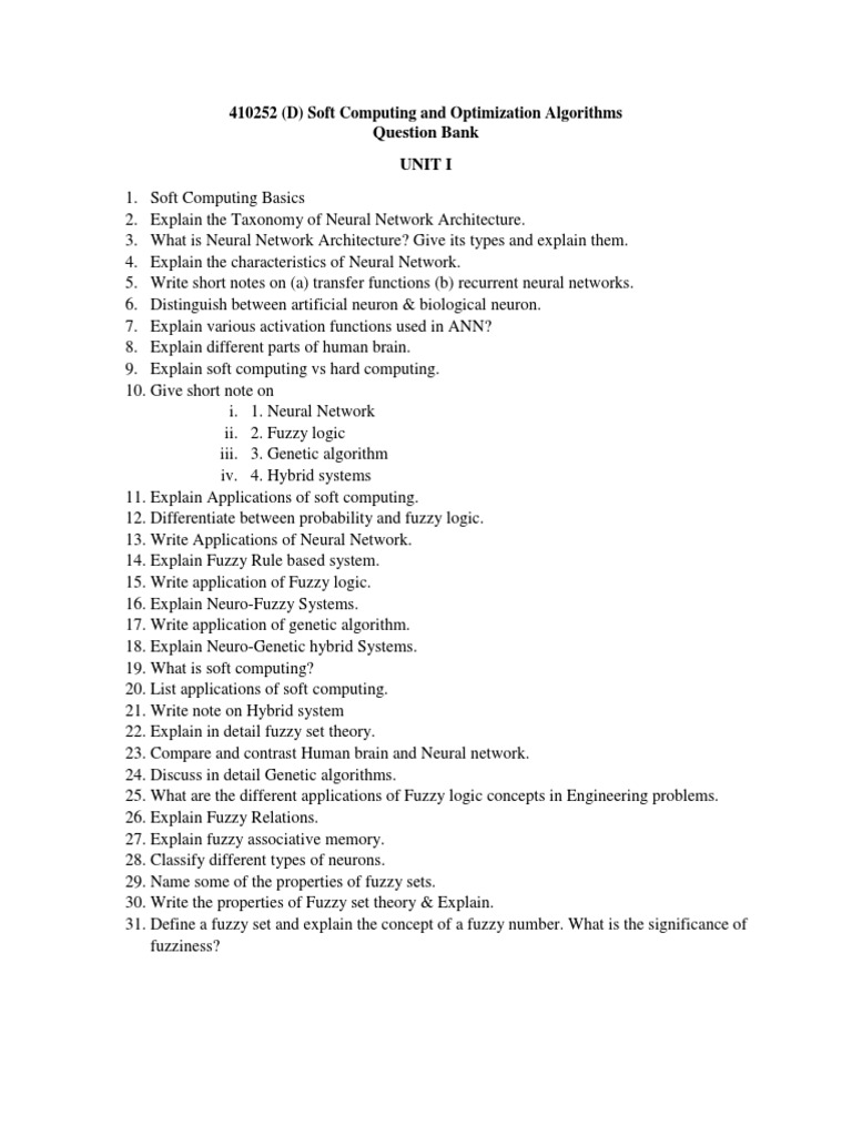 Scoa-Question Bank PDF | PDF | Genetic Algorithm | Fuzzy Logic