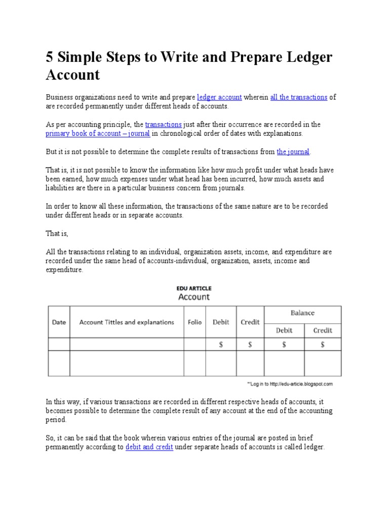 5 Simple Steps To Write and Prepare Ledger Account | PDF | Debits And ...