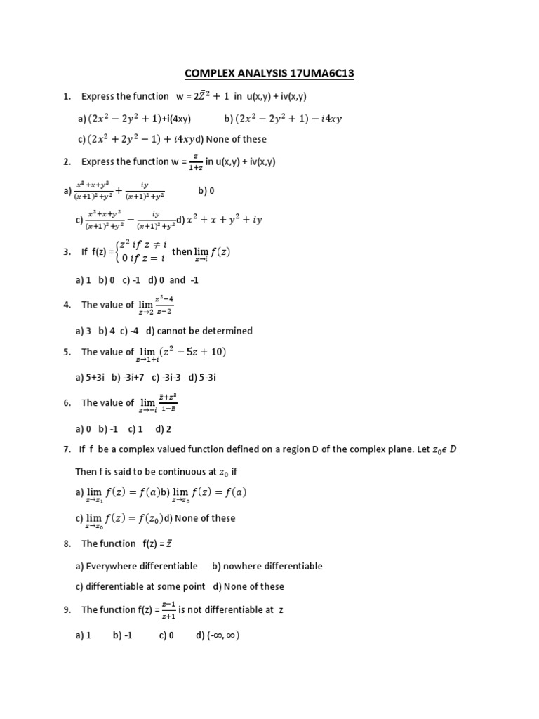 Complex Analysis 17uma6c13 | PDF | Function (Mathematics) | Functions ...