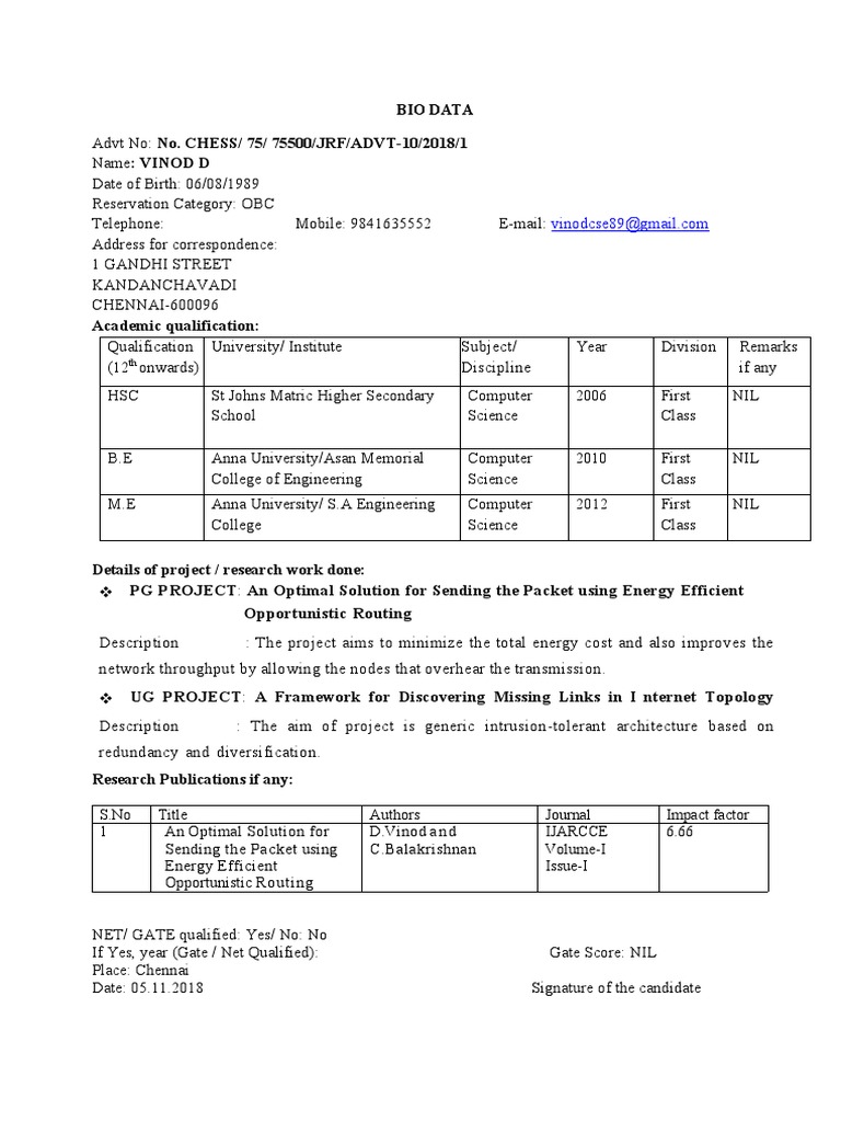Academic Qualification:: Bio Data | PDF
