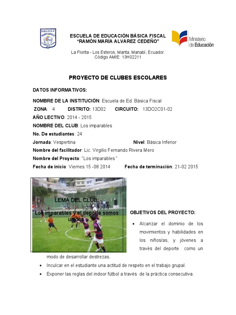 Proyecto de Fútbol Escolar "Los Imparables" | PDF | Deportes ...