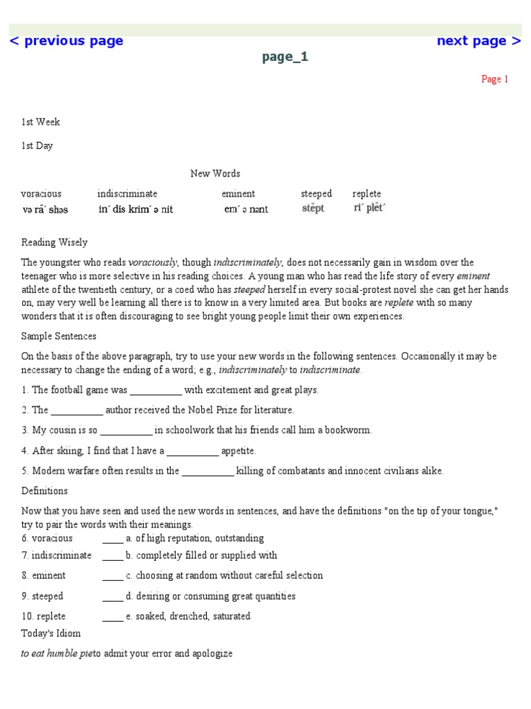 Week 1 Vocabulary | PDF