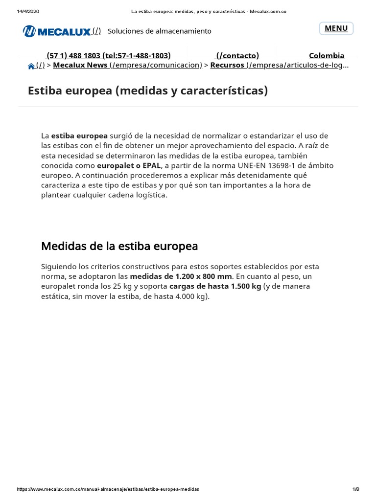 La Estiba Europea - Medidas, Peso y Características - Mecalux - Com.co ...