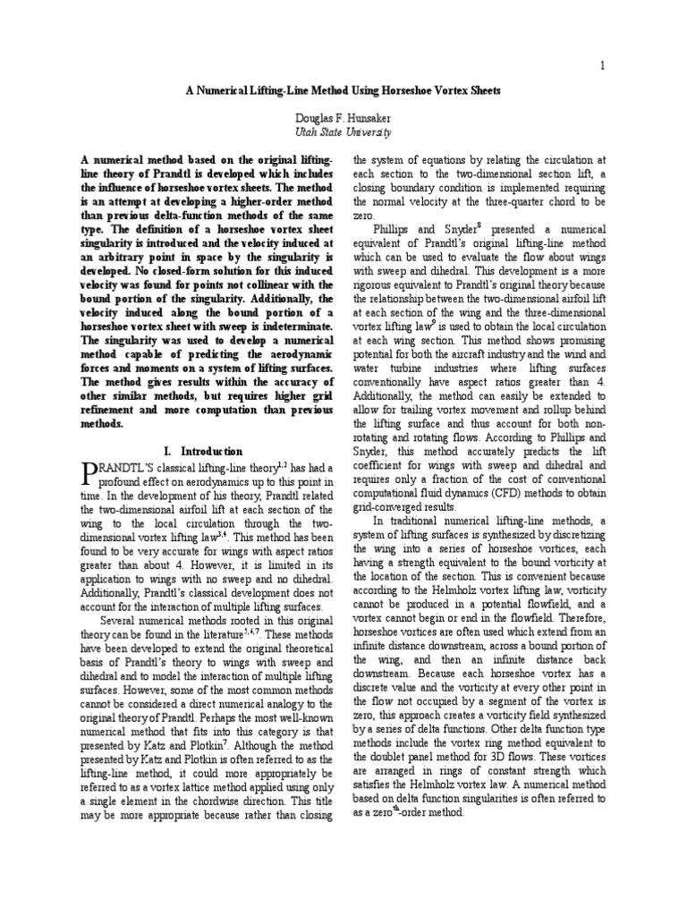 A Numerical Lifting-Line Method Using Horseshoe Vortex Sheets | PDF | Lift (Force) | Vortices