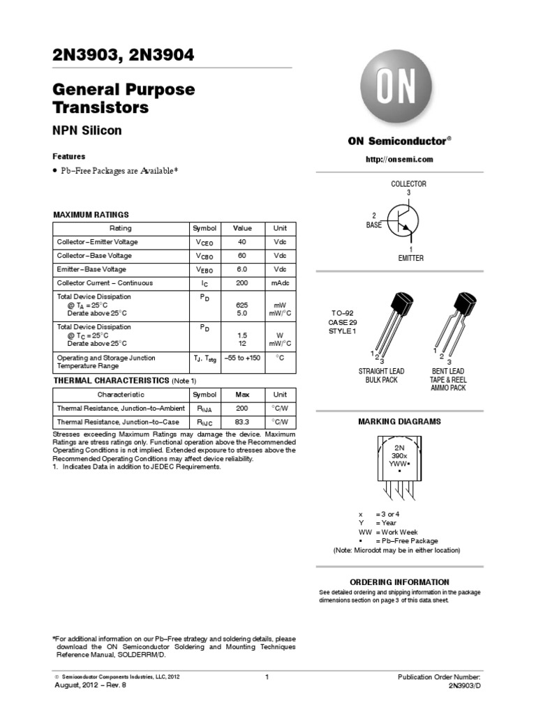2N3903, 2N3904 General Purpose Transistors: NPN Silicon | PDF