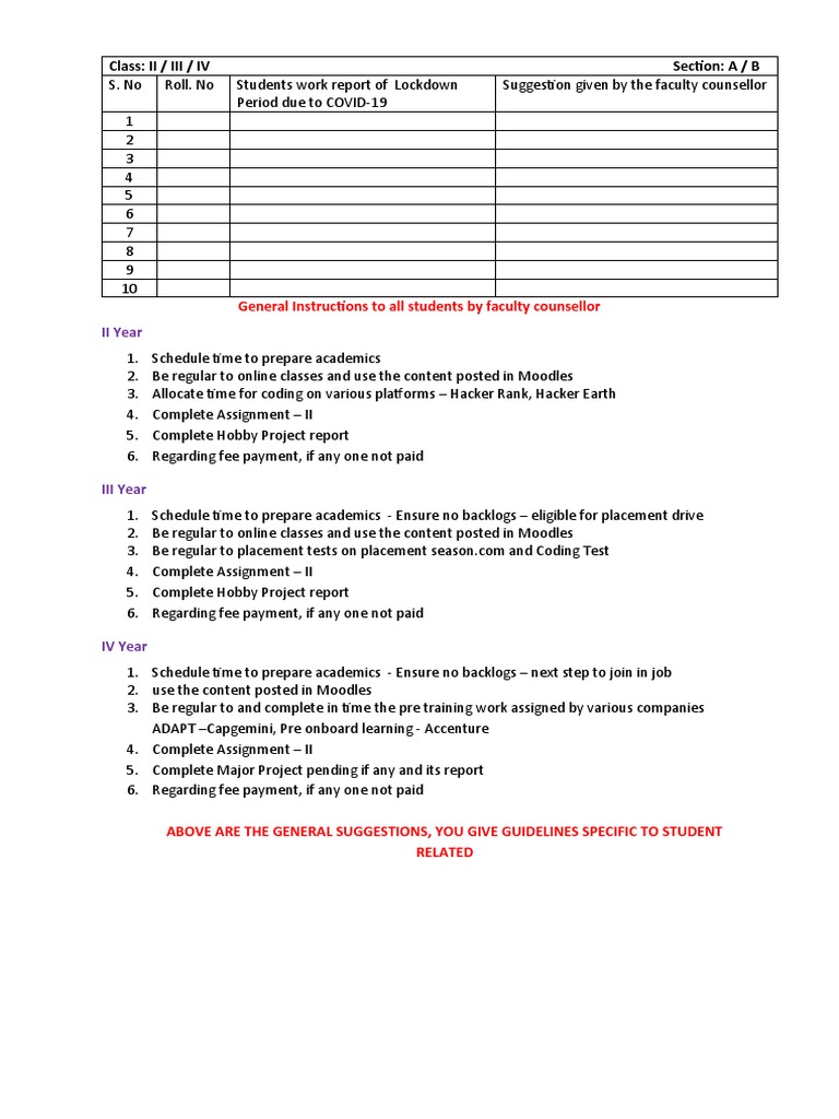 Students Counselling Format | PDF