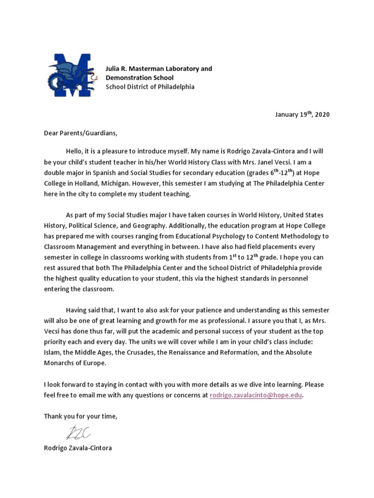 Letter To Parents | PDF