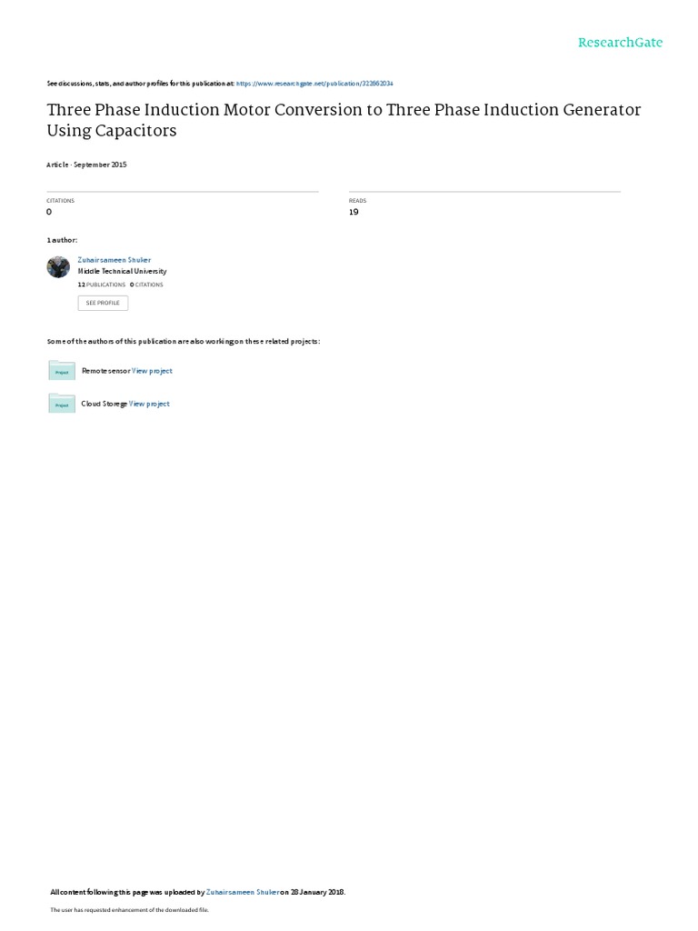 Three Phase Induction Motor Conversion To Three Phase Induction Generator Using Capacitors Pdf