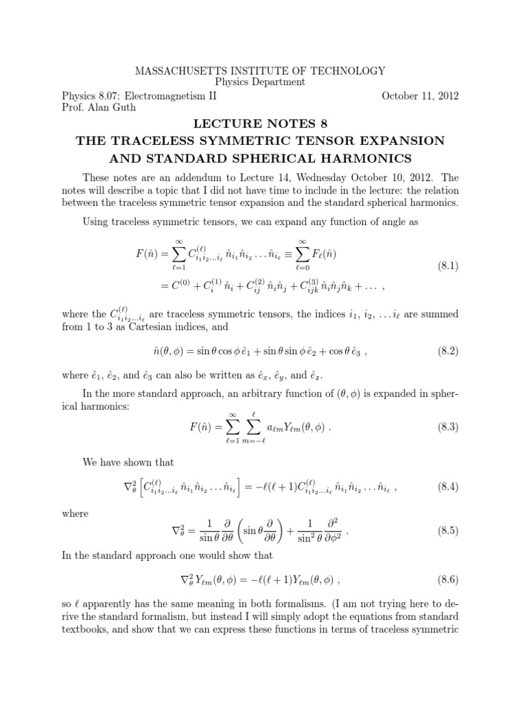 Lecture Notes 8 The Traceless Symmetric Tensor Expansion and Standard ...