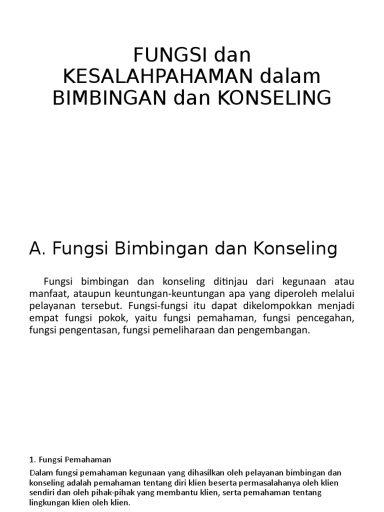 FUNGSI Dan KESALAHPAHAMAN Dalam BIMBINGAN Dan KONSELING | PDF