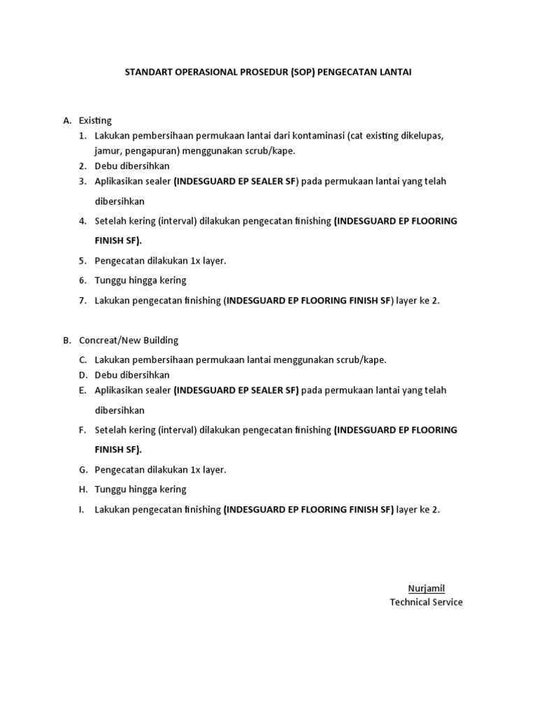 SOP CAT Lantai 1 | PDF