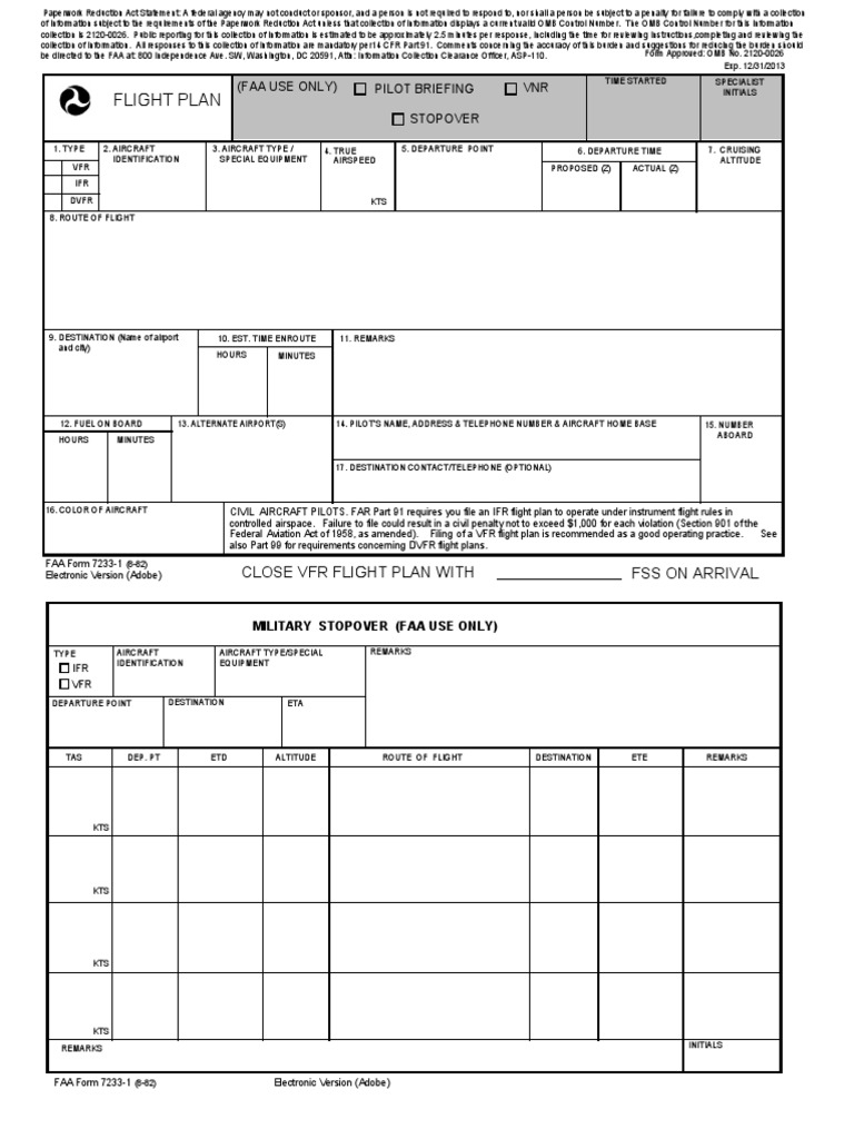 FAA Form 7233-1 Flight Plan Guide | PDF | Instrument Flight Rules ...