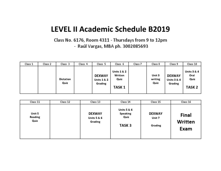 Level II Thursday Academic Schedule B2019 | PDF