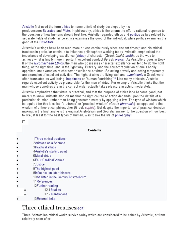 Three Ethical Treatises: Aretē Praxis Nicomachean Ethics | PDF ...