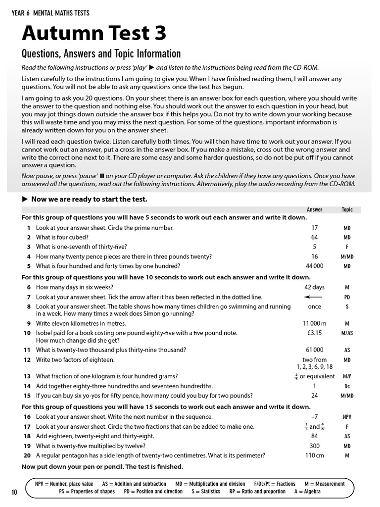 Autumn Test 3: Questions, Answers and Topic Information | PDF ...