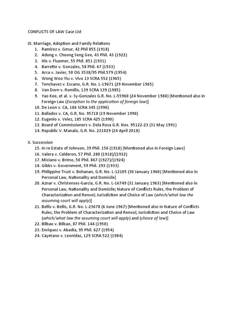 CONFLICTS OF LAW Case List | PDF | Politics