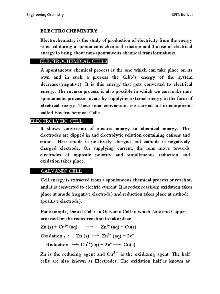 Electrochemistry: Electrochemical Cells | PDF | Electrochemistry | Redox