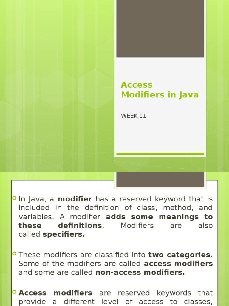 WEEK 11 - Access Modifiers in Java | PDF | Class (Computer Programming ...