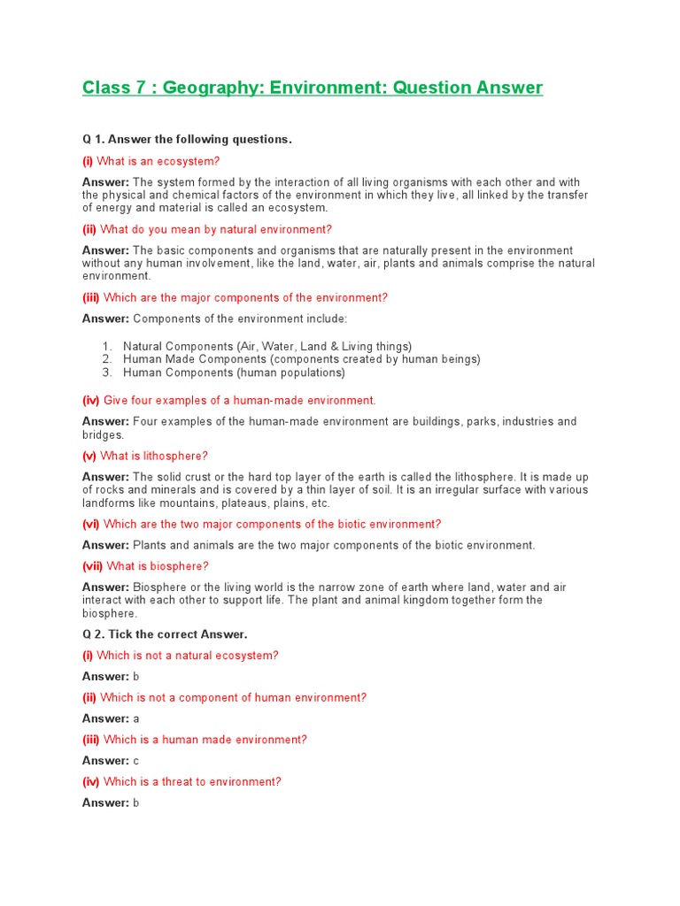 Class 7: Geography: Environment: Question Answer | PDF | Ecosystem ...