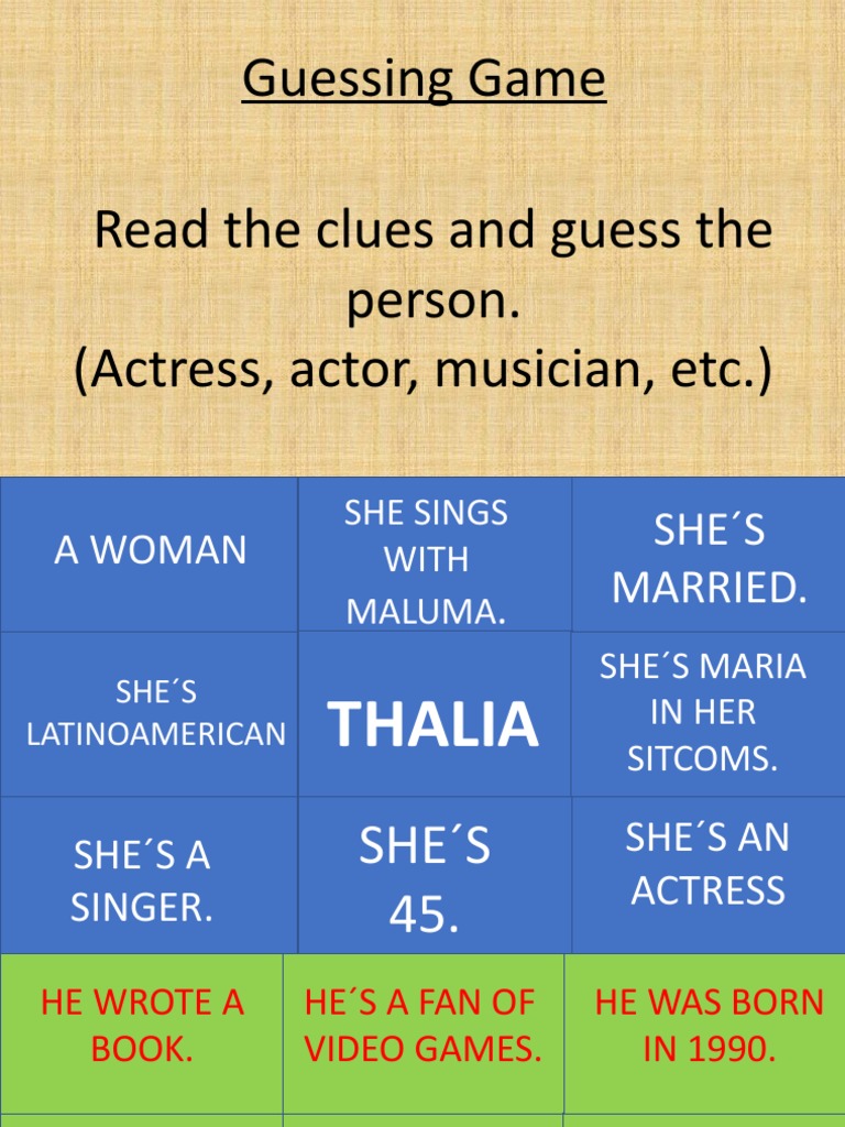 Guessing Game Read The Clues and Guess The Person. (Actress, Actor ...