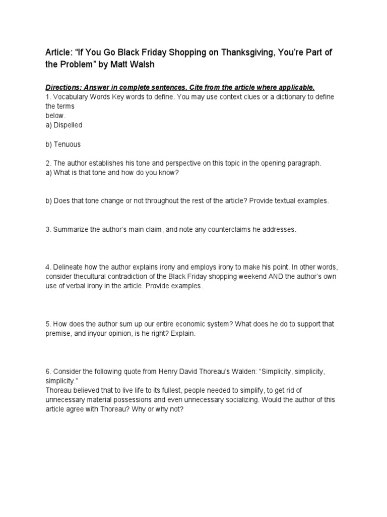 Black Friday Shopping Critique by Matt Walsh | PDF
