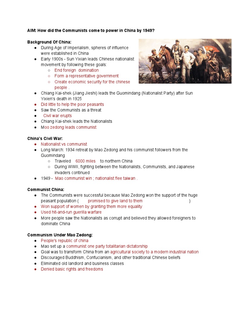 Communists China Fill in Notes | PDF | Mao Zedong | Kuomintang