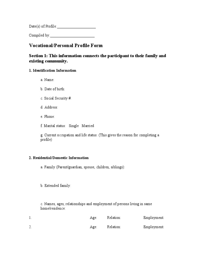 Vocational Profile Form | PDF | Family | Community