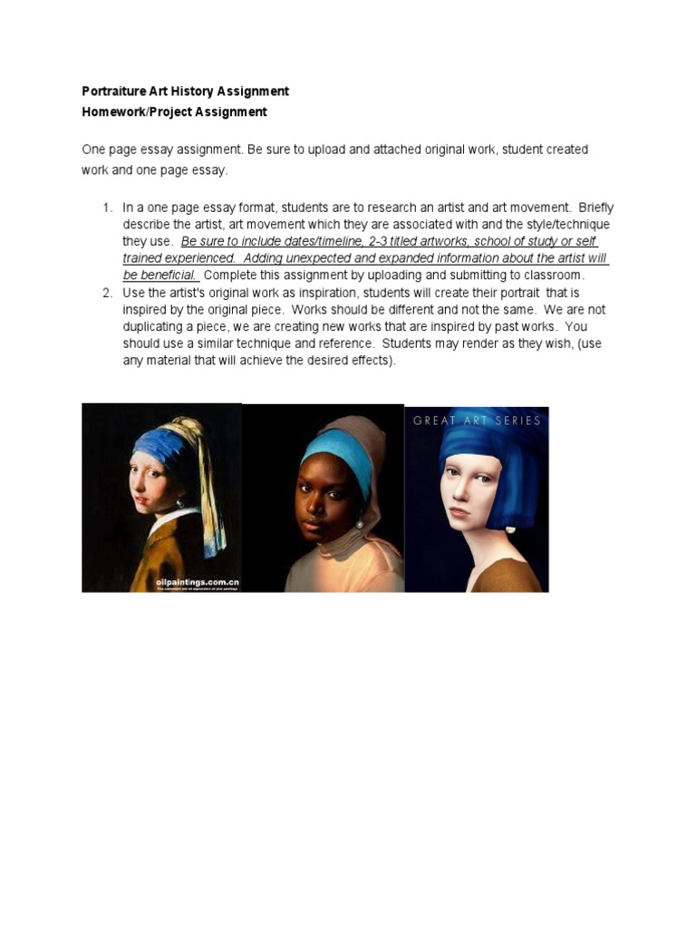 Portraiture Art History Assignment Homework/Project Assignment | PDF