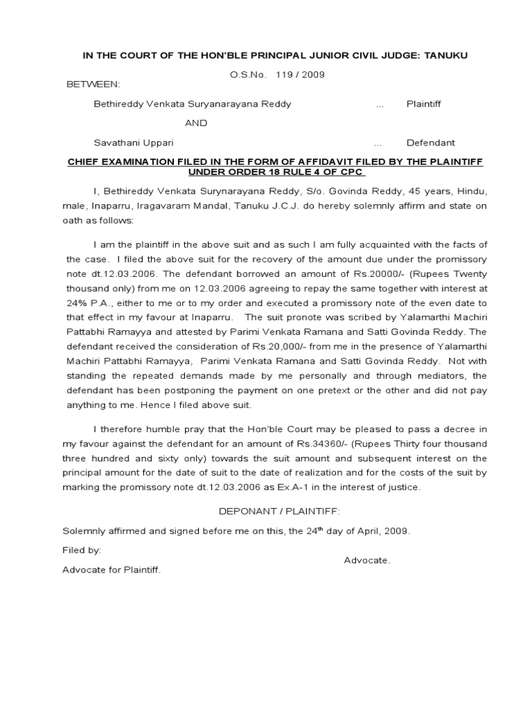 CHIEF AFFIDAVIT OF Bethi Reddy Suryanarayana Reddy | PDF | Lawsuit ...