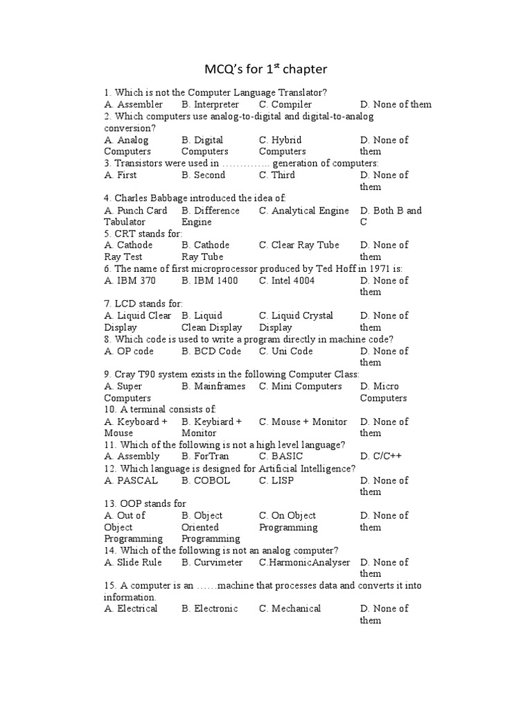 Multiple Choice Questions and Short Answer Questions on Fundamental ...