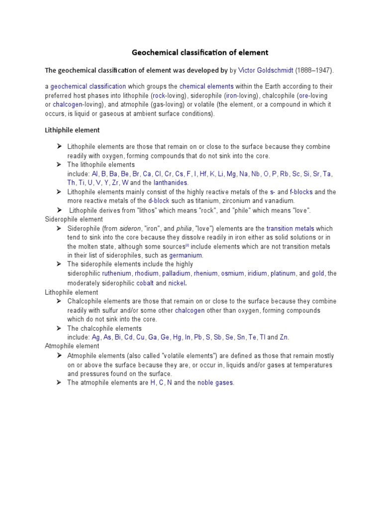 Geochemical Classification of Element | PDF