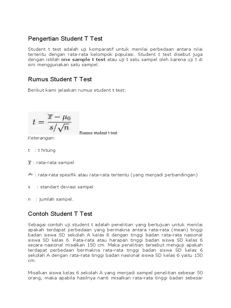 Pengertian dan Rumus Student T Test | PDF | Kesehatan Holistik