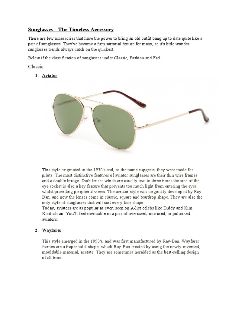 Sunglasses - The Timeless Accessory: Classic | PDF | Sunglasses | Glasses