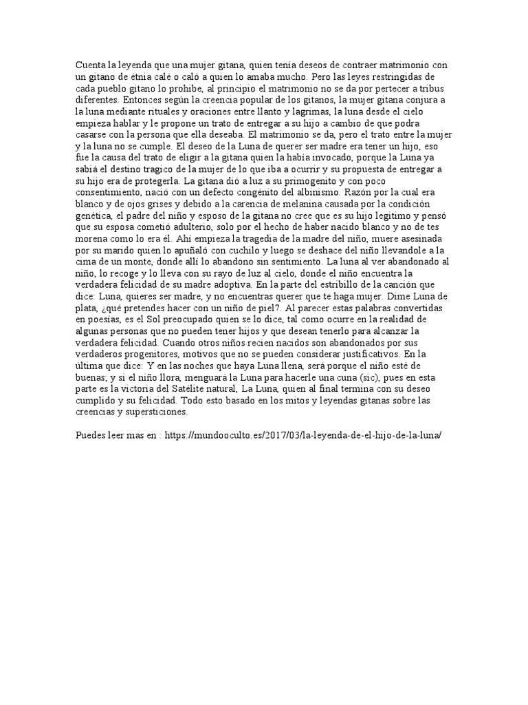 La leyenda de la gitana y la luna | PDF | Pueblo romaní | Matrimonio