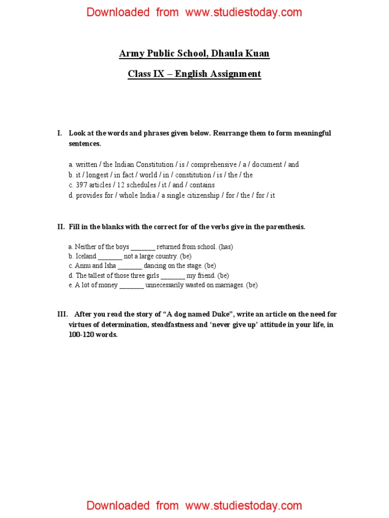 CBSE Class 9 English - Rearrange | PDF