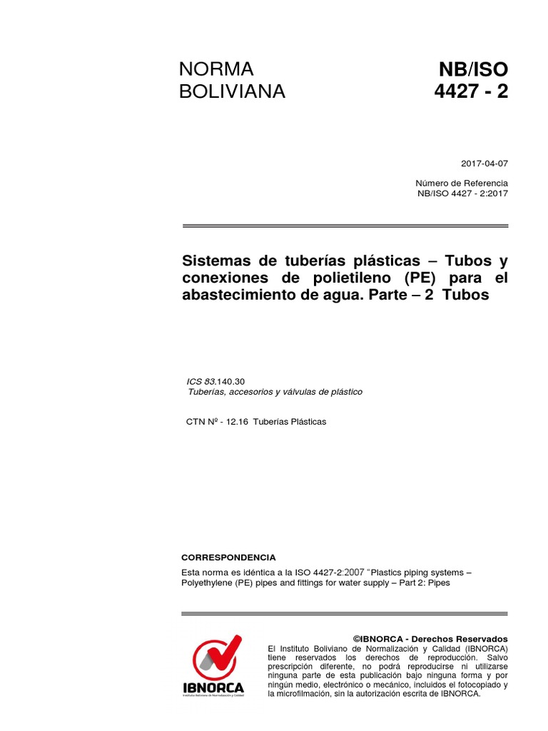 NB Iso 4427 2 2017 | PDF | Polímeros | Calorimetría diferencial de barrido