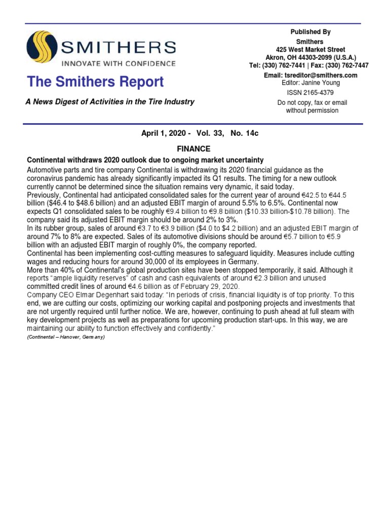 The Smithers Report: A News Digest of Activities in The Tire Industry ...