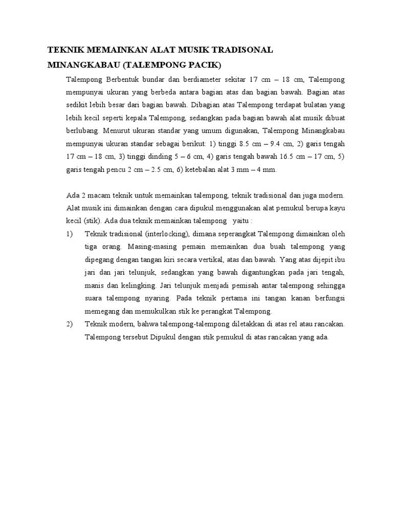 Teknik Memainkan Talempong Pacik | PDF
