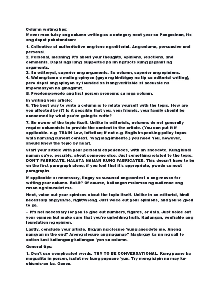 Column Writing Tips | PDF | Opinion