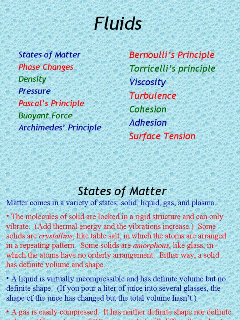 Fluids: Bernoulli's Principle | PDF | Buoyancy | Pressure