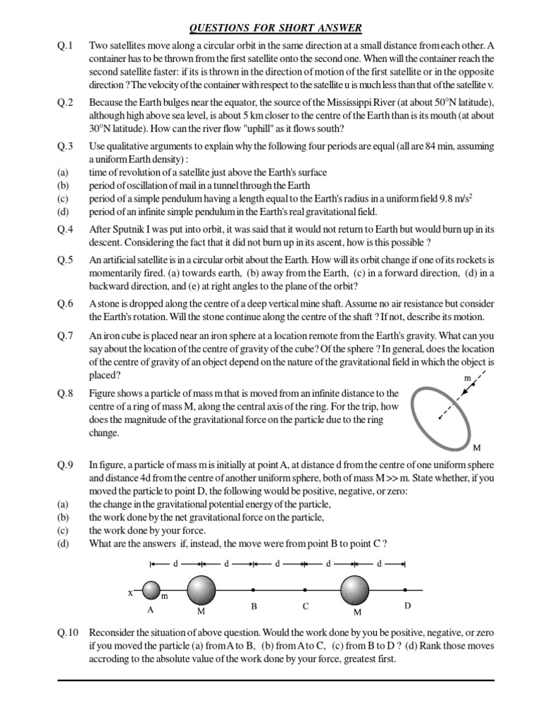 Questions For Short Answer | PDF | Orbit | Acceleration