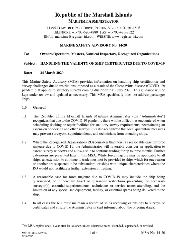 Guidance on Handling Validity of Ship Certificates and Surveys Due to ...